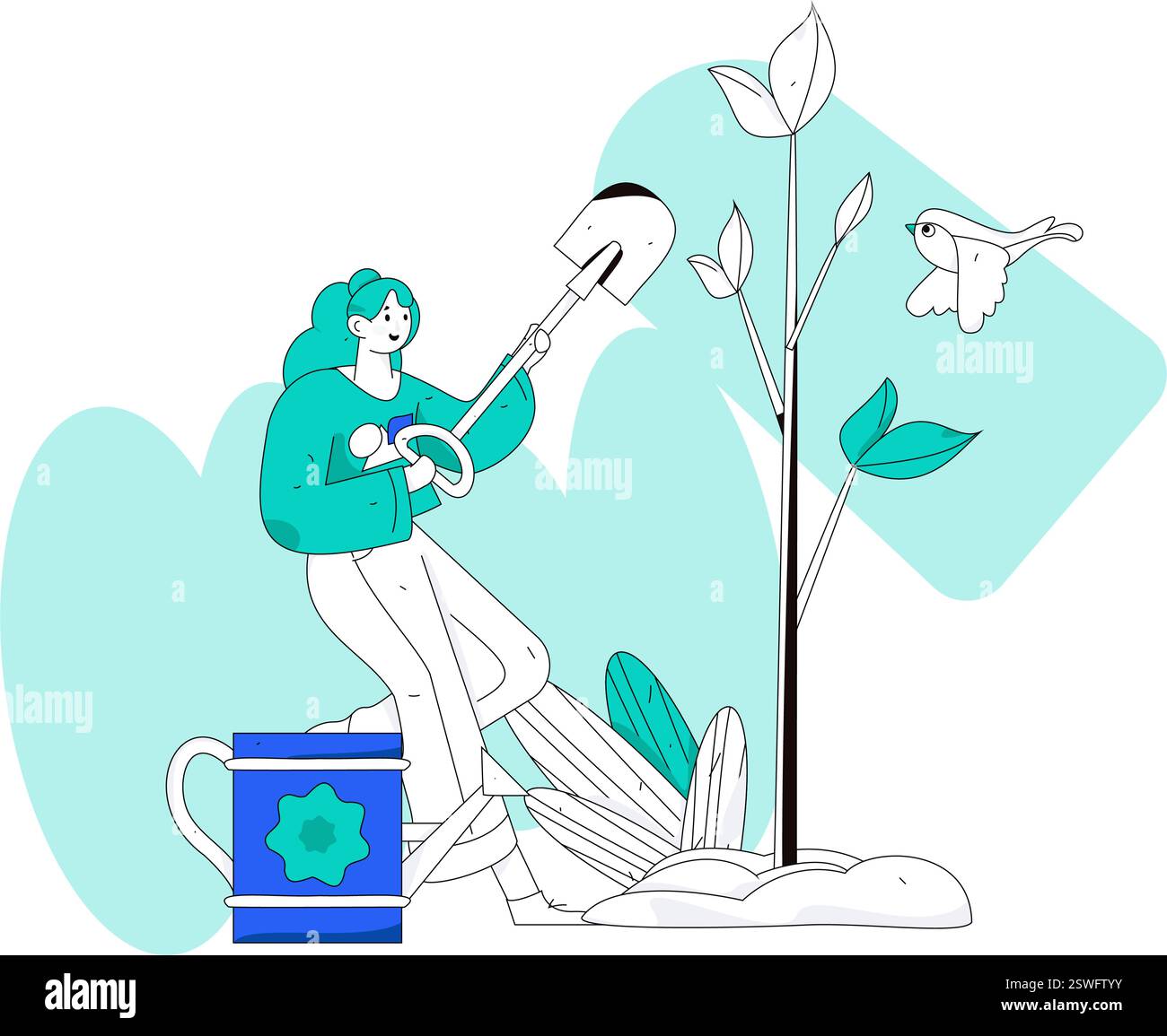 Business collaboration cloud computing flat vector concept operation hand drawn illustration ...