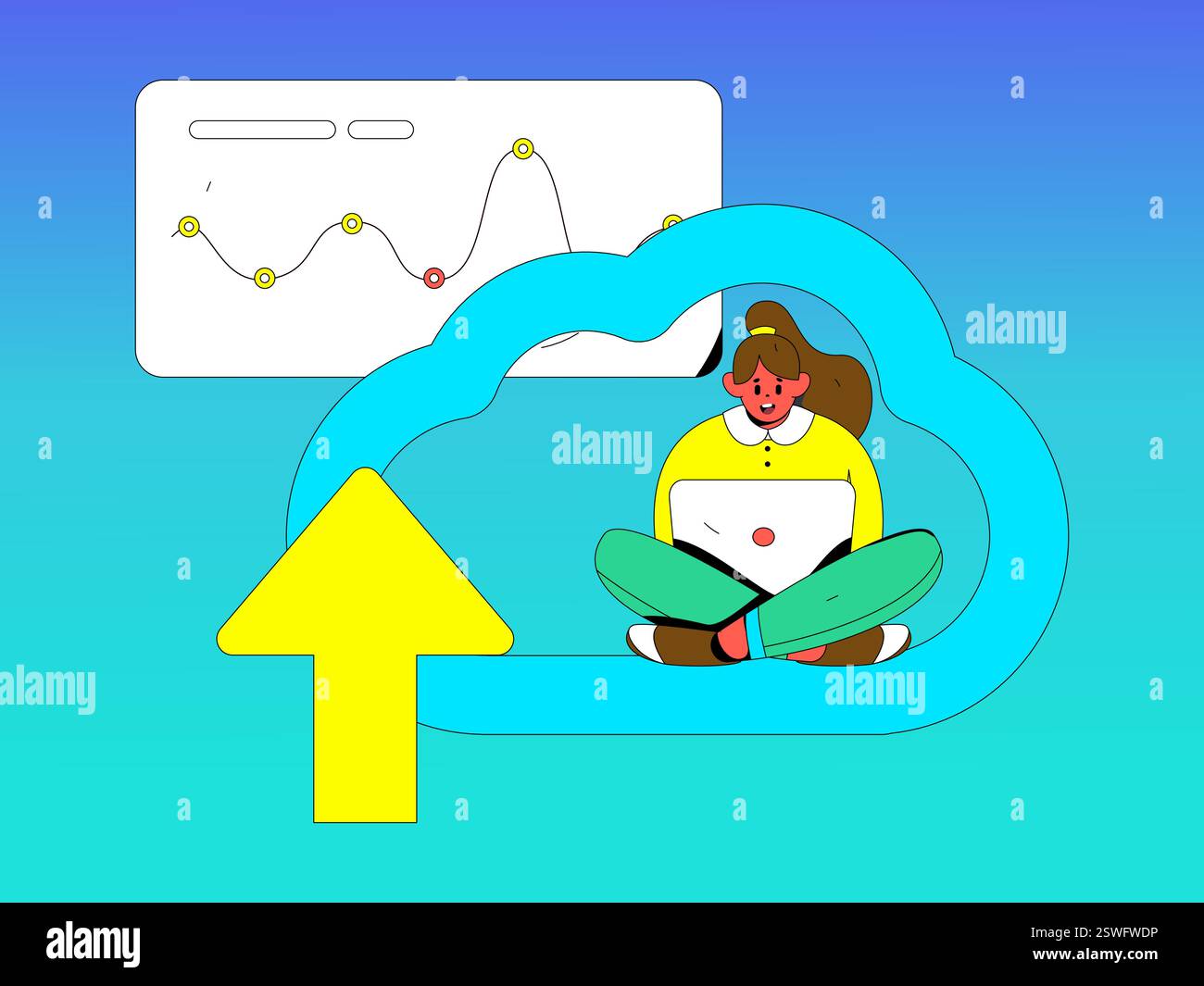 Business collaboration cloud computing flat vector concept operation hand drawn illustration ...