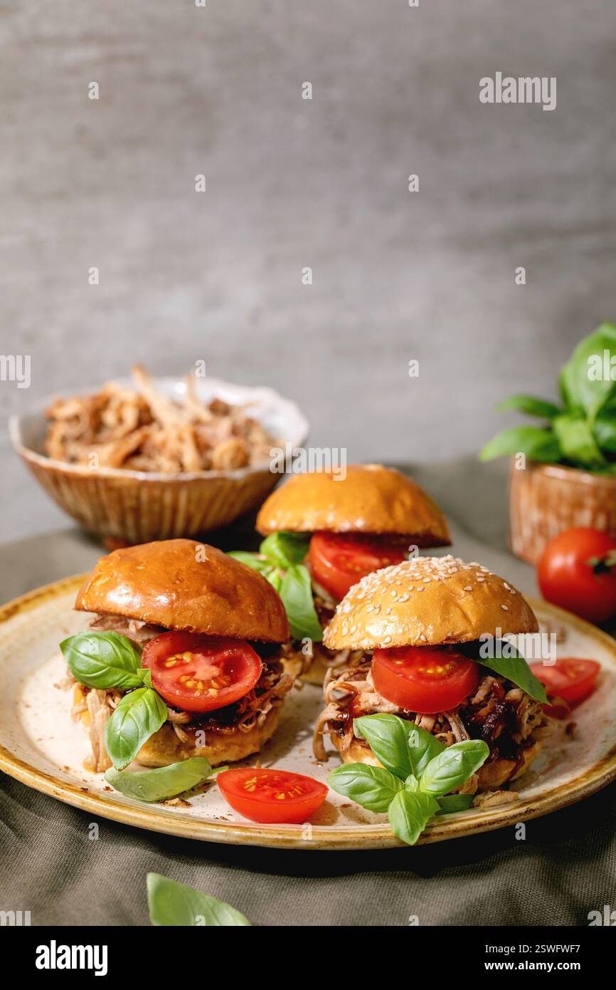Set of homemade mini burgers with stew beef Stock Photo - Alamy