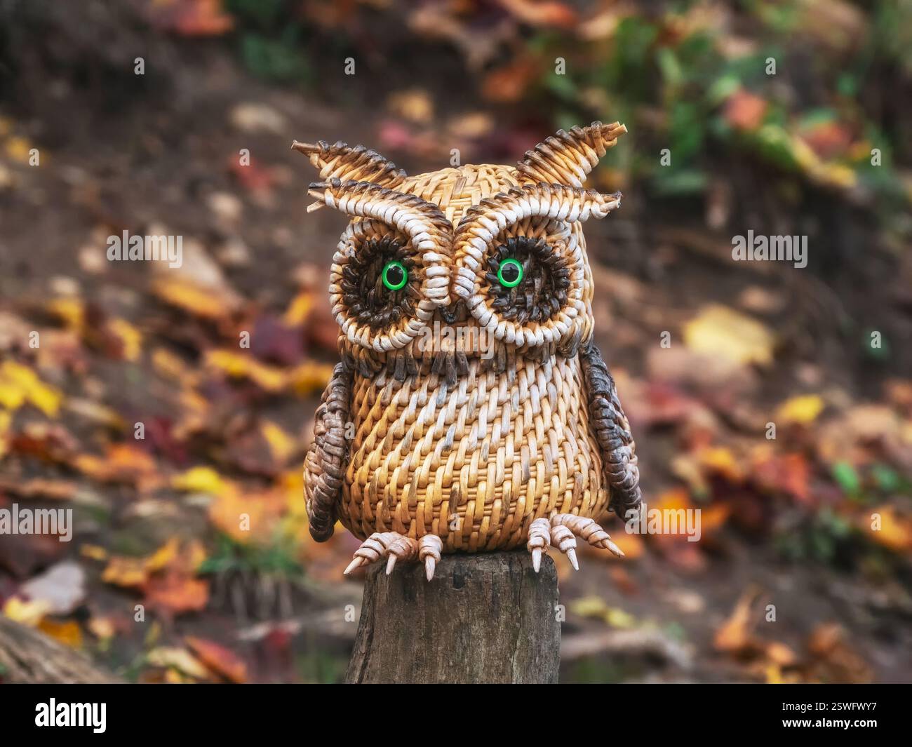 Mastering weaving funny owl of paper vines Stock Photo - Alamy
