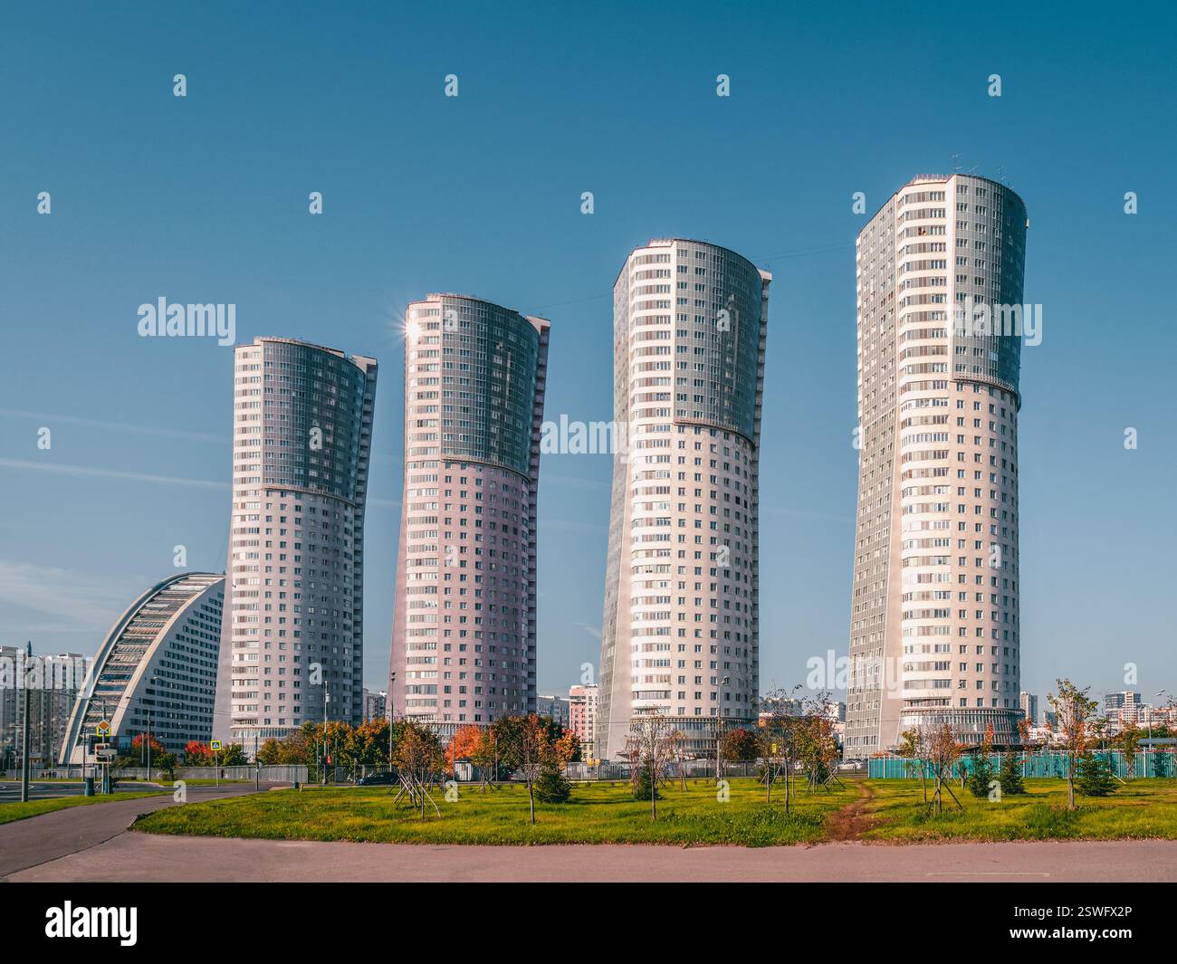Original modern multi-storey buildings in the north of Moscow Stock ...