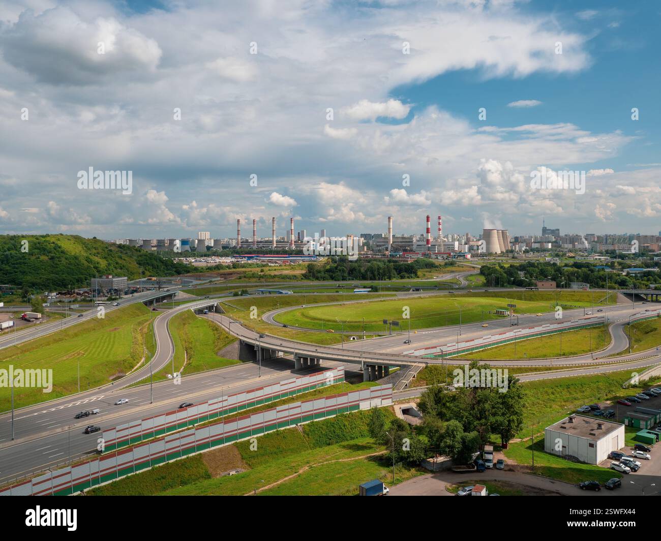 Interchange of the Moscow ring road. Road in an industrial area of a ...