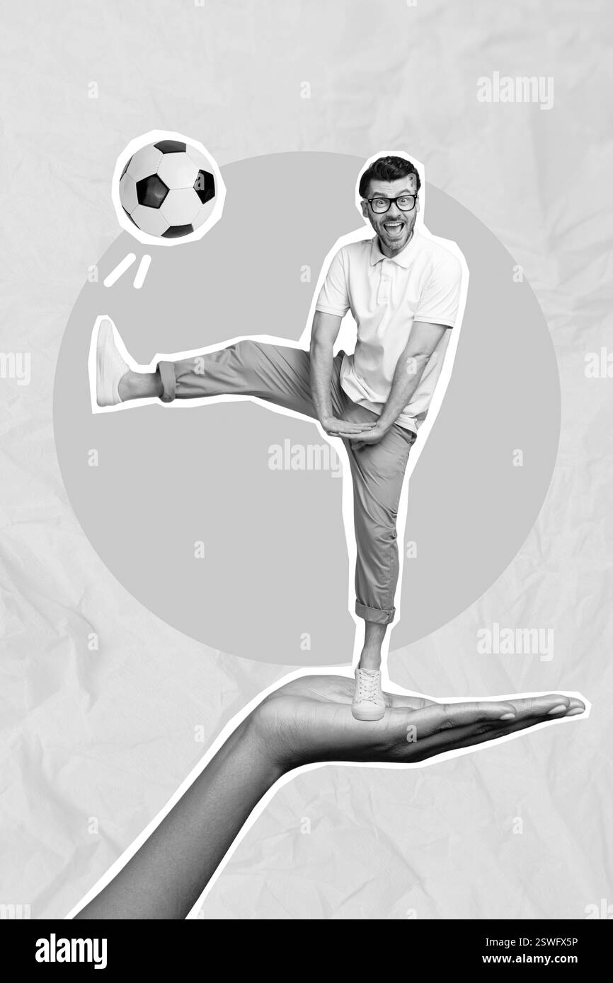 Photo design minimal collage photo of young soccer fan celebrate ...