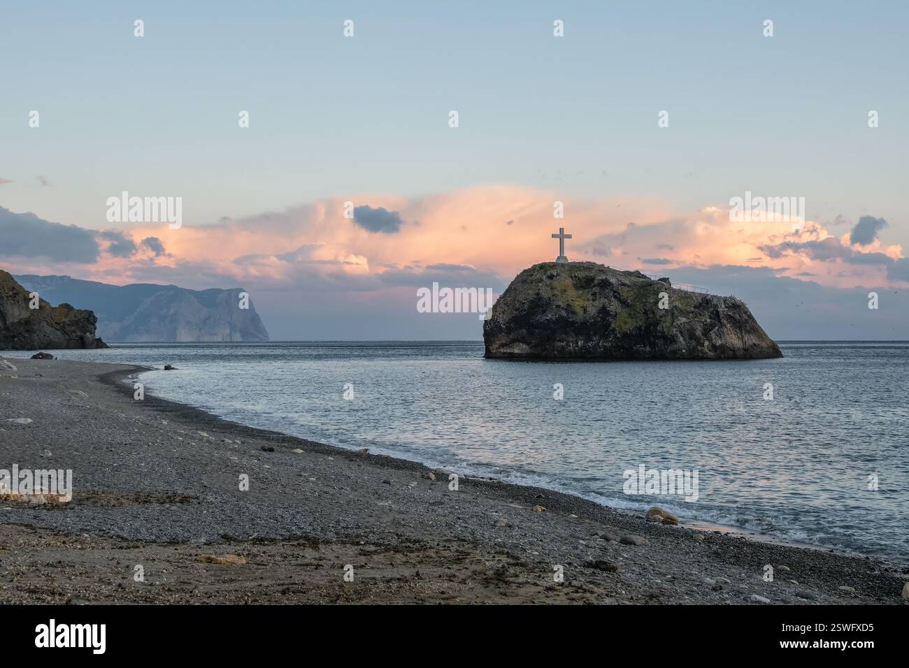 Christian cross rises on a cape fiolent hi-res stock photography and ...