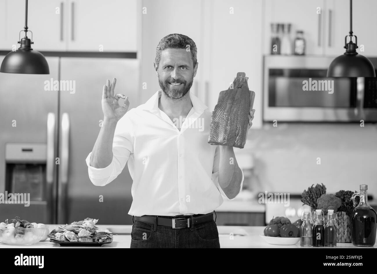 Raw fresh seafood shrimps Black and White Stock Photos & Images - Alamy