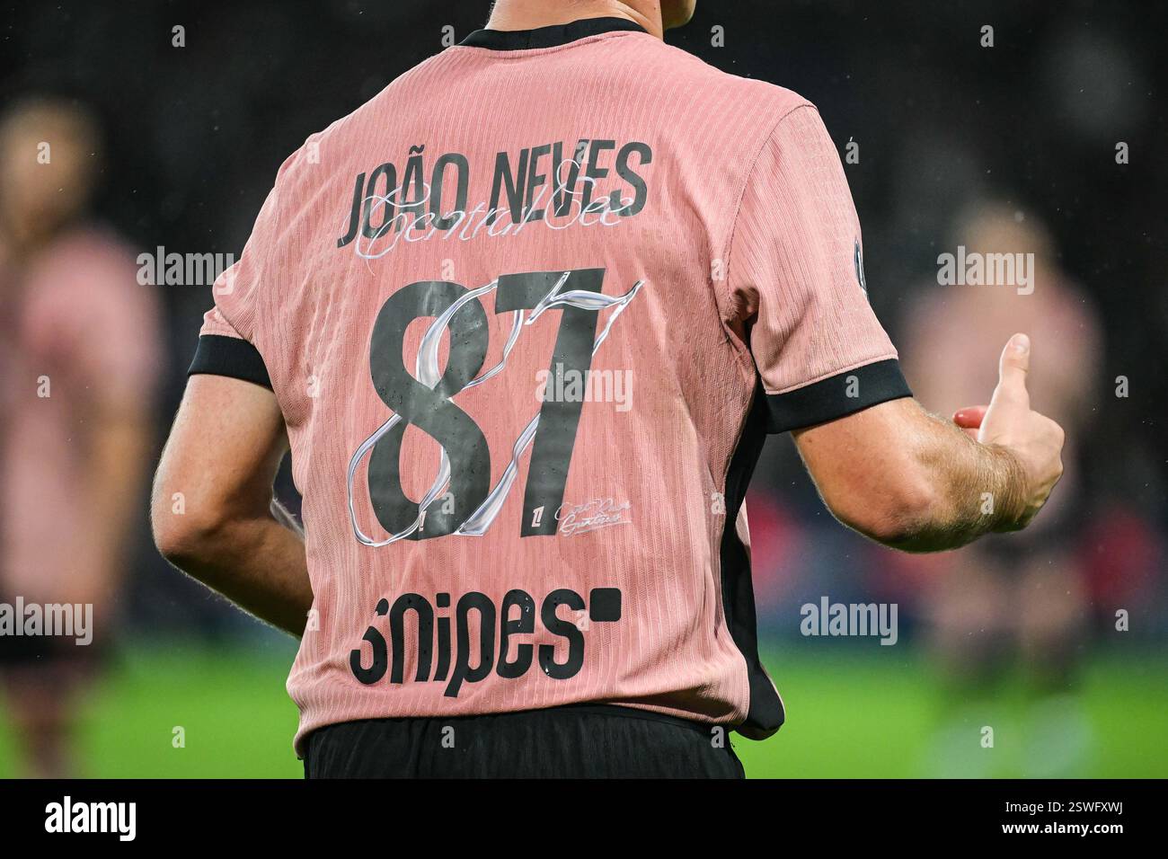 Joao NEVES of PSG with a jersey design by Central Cee during the French ...