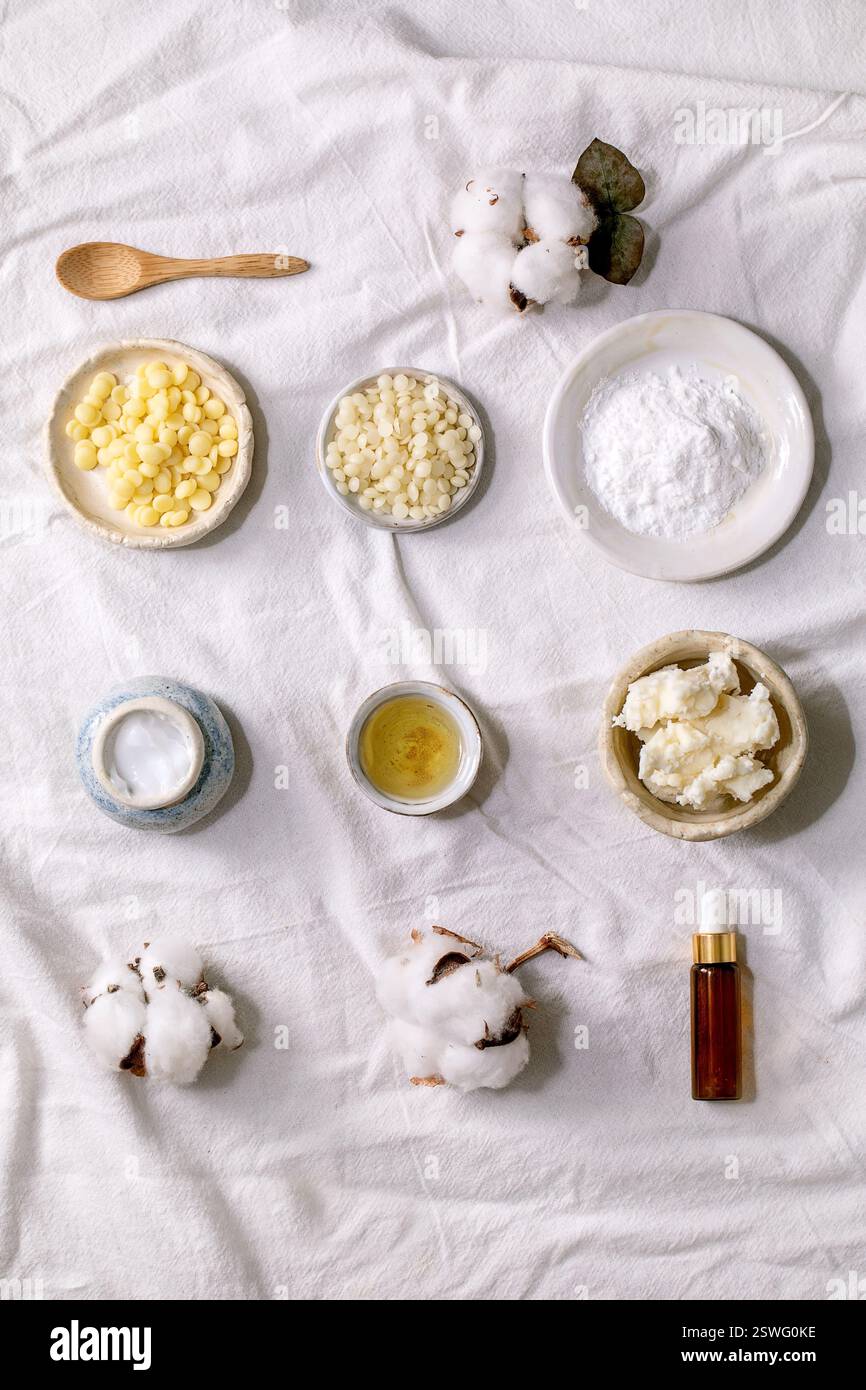 Ingredients for makes home made natural cosmetic. Face cream in ...
