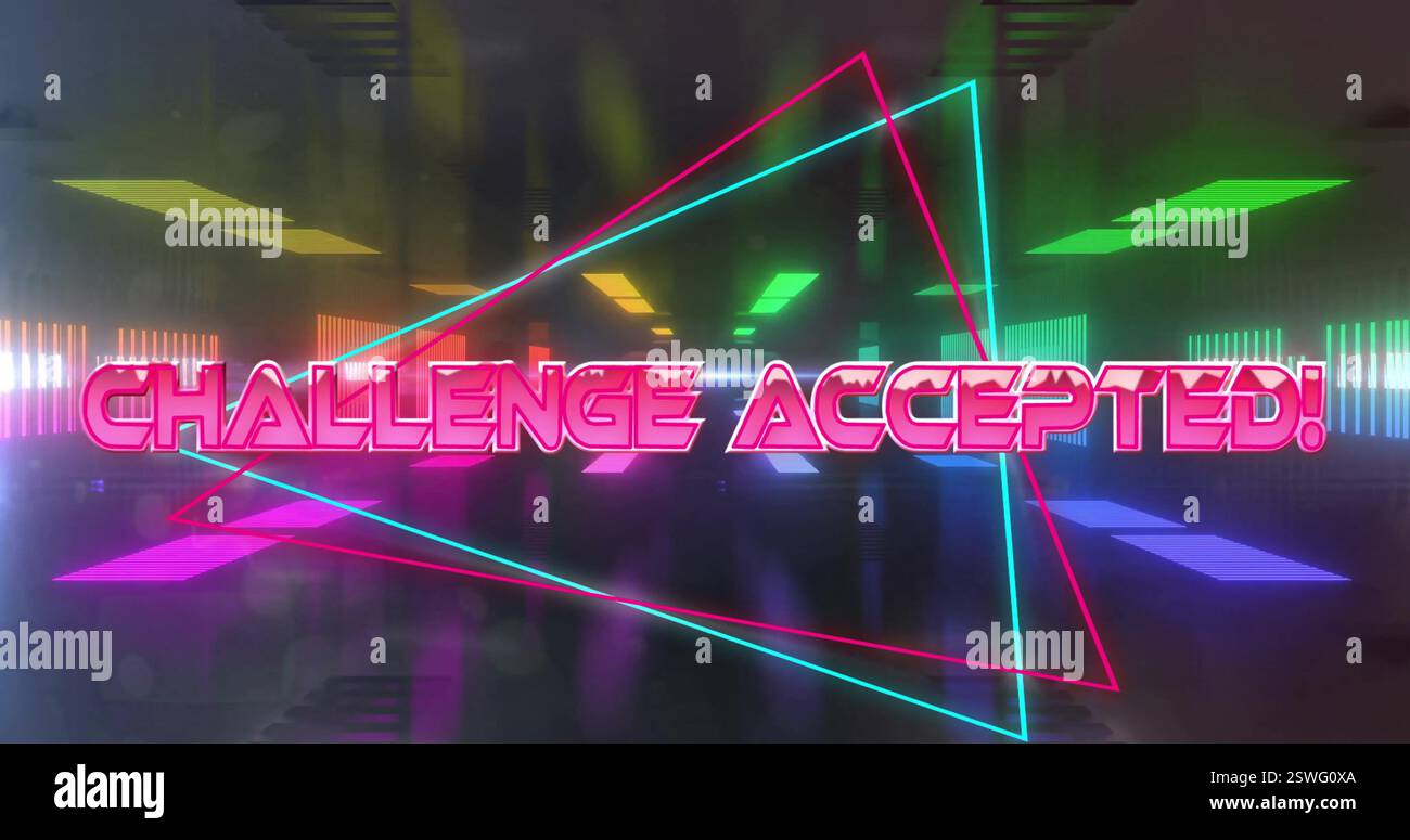 Image of challenge accepted text over neon pattern background Stock Photo - Alamy