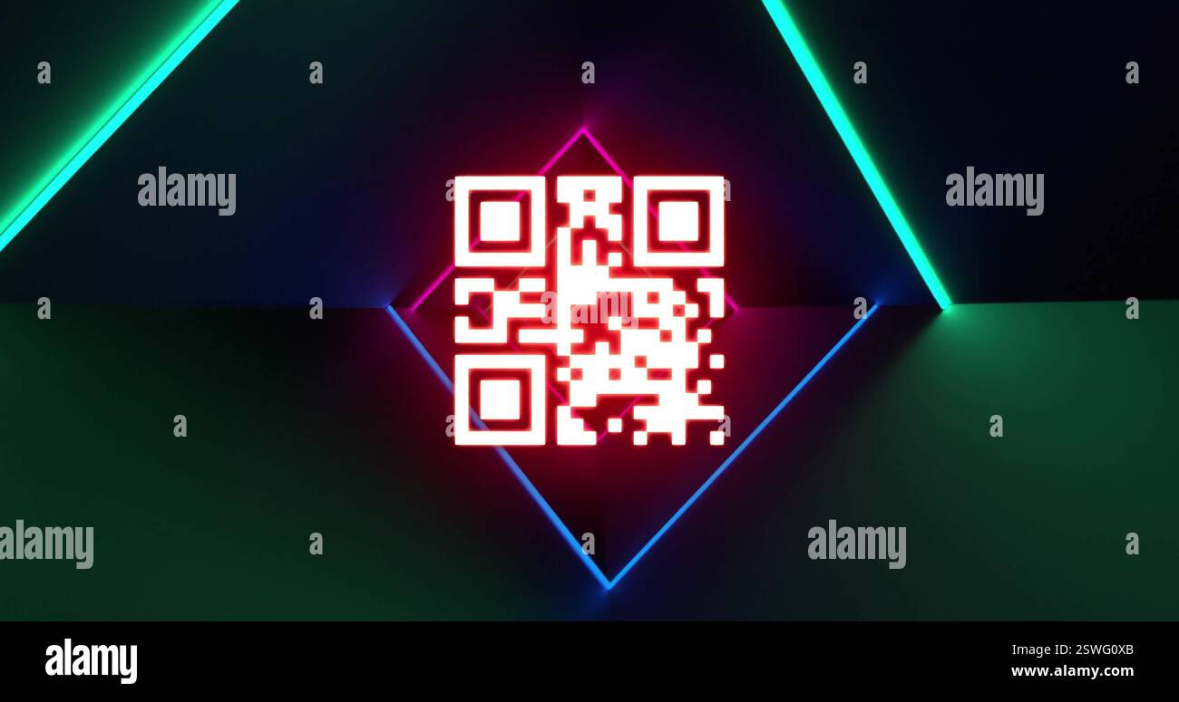 Image of qr code and glowing neon light trails Stock Photo - Alamy