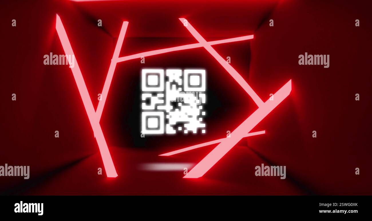 Image of qr code and glowing neon light trails Stock Photo - Alamy