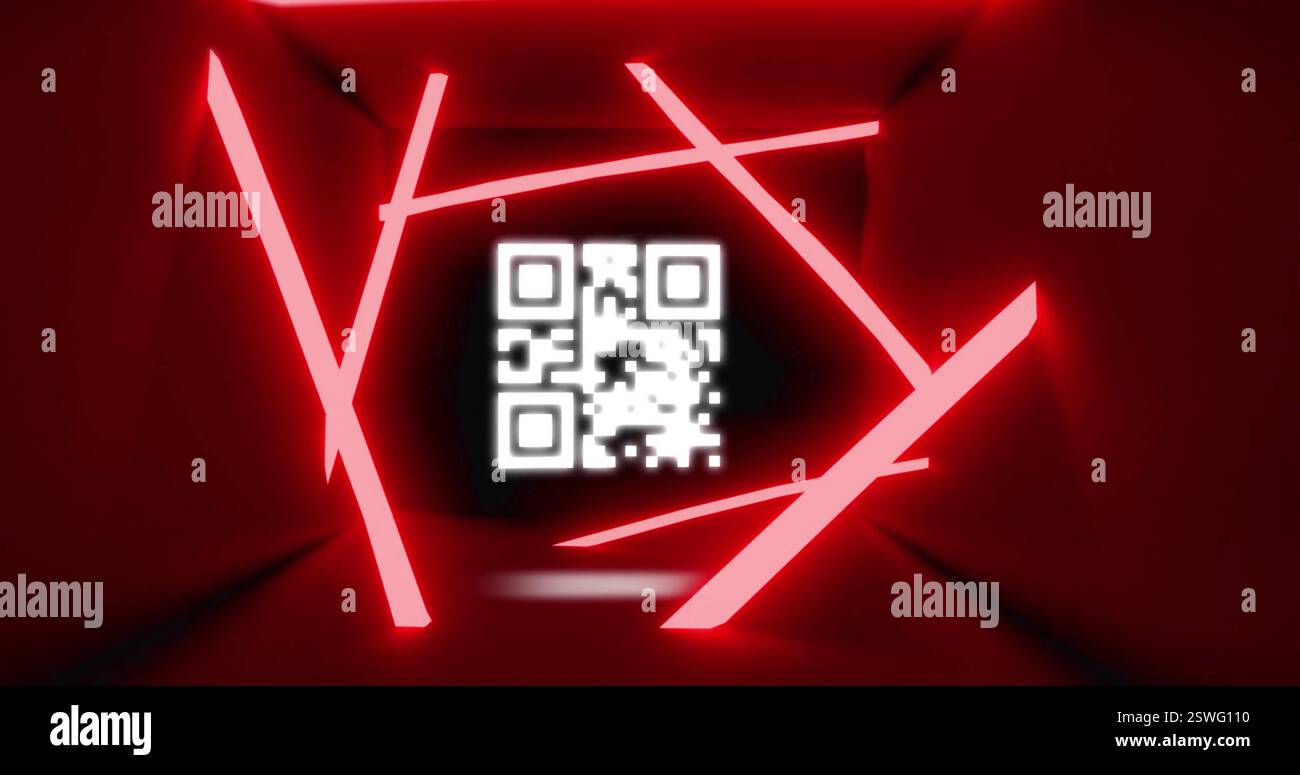 Image of qr code and glowing neon light trails Stock Photo - Alamy