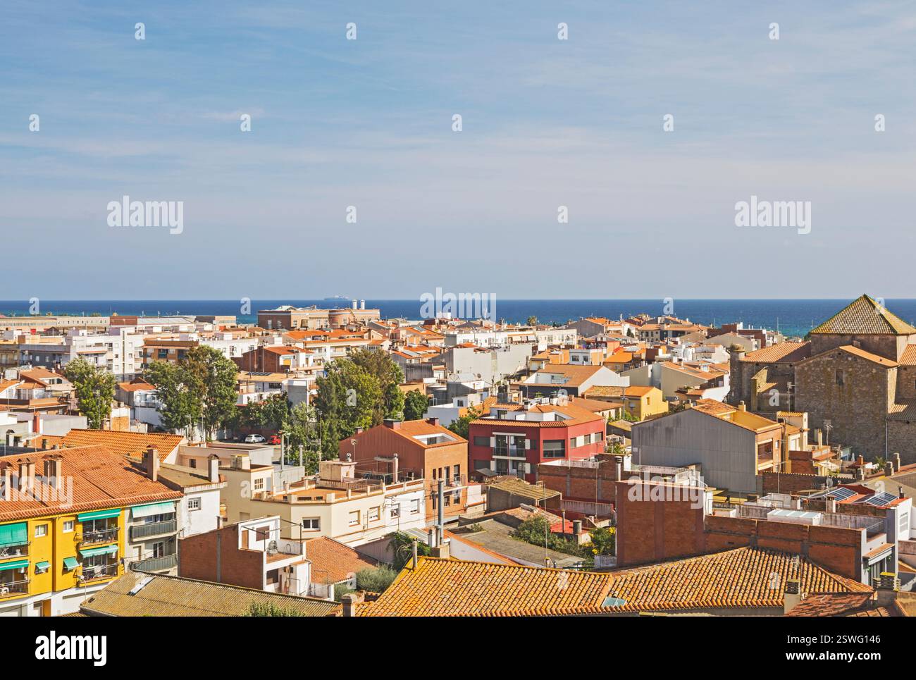 View over Malgrat de Mar, Costa Brava, Catalonia, Spain, Europe Stock ...