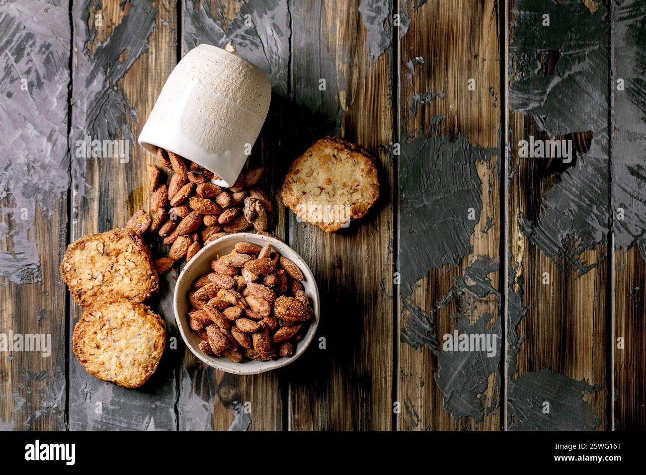 Sweet homemade snacks roasted almond nuts and shortbread cookies Stock ...