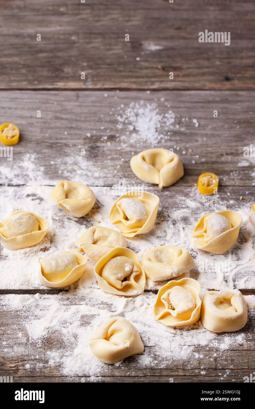 Pasta ravioli on flour Stock Photo - Alamy