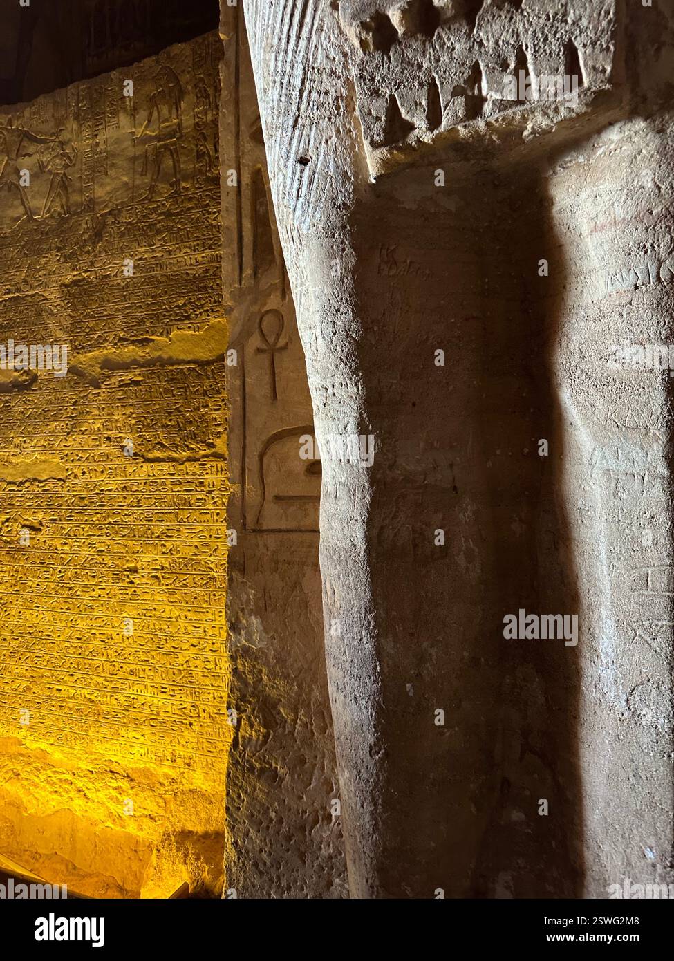 Bas-relief inscriptions on the wall at the Great Temple of Abu Simbel ...