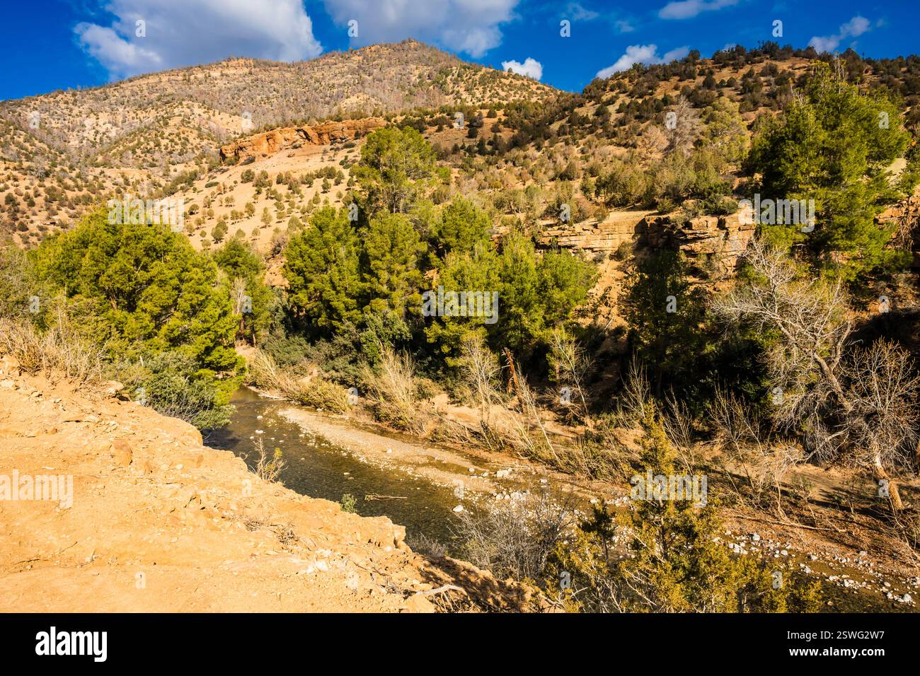 The Assif Ahansal river below Imsfrane Cathedral, High Atlas Mountains ...