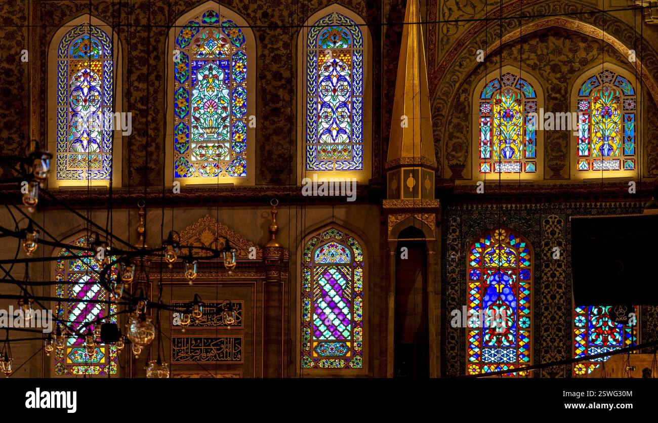 A beautifully decorated interior of a mosque featuring intricate ...