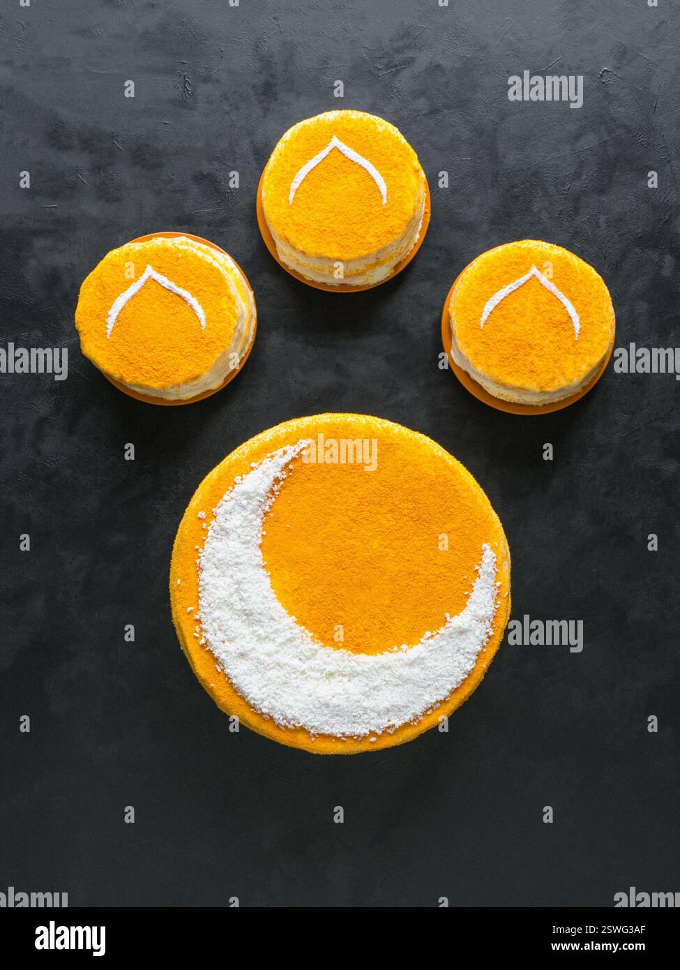 Homemade golden cake with a Crescent moon. Ramadan background Stock ...