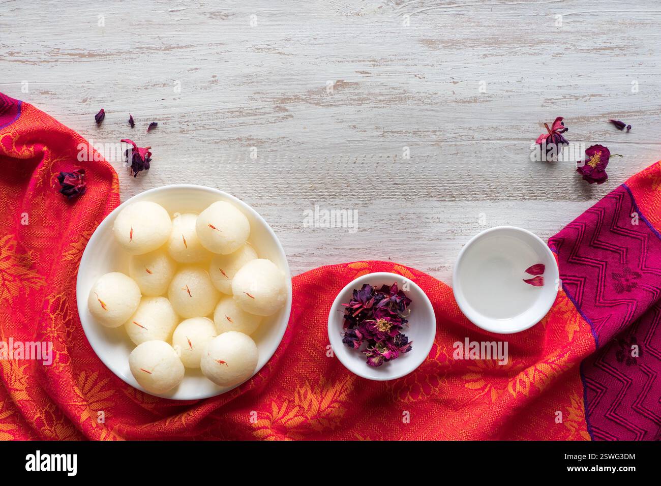 Sponge Rasgulla sweets, famous indian sweet food. Top view Stock Photo ...