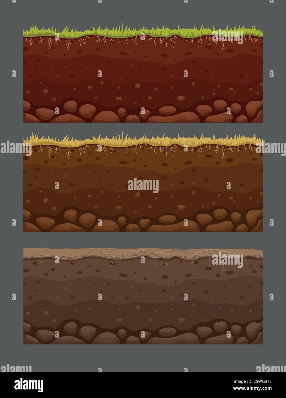 Seamless soil layers. Layered dirt clay, ground layer with stones and ...