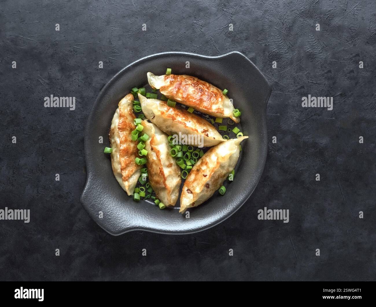 Fried dumplings Gyoza in a black plate Stock Photo - Alamy