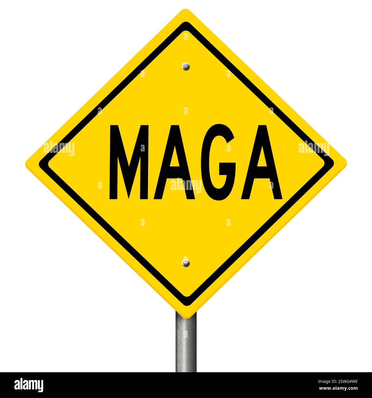 Yellow diamond highway sign warning of MAGA, Make America Great Again ...