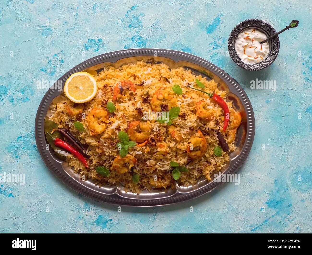 Indian Biryani with shrimp. Tasty and delicious prawns biryani, top ...