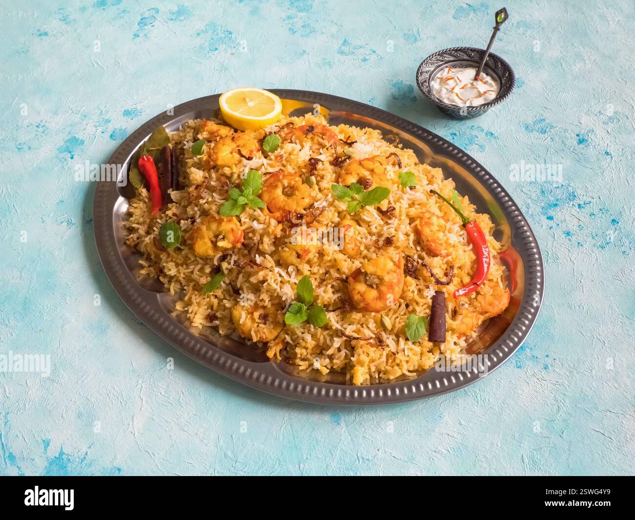 Indian Biryani with shrimp. Tasty and delicious prawns biryani, top ...