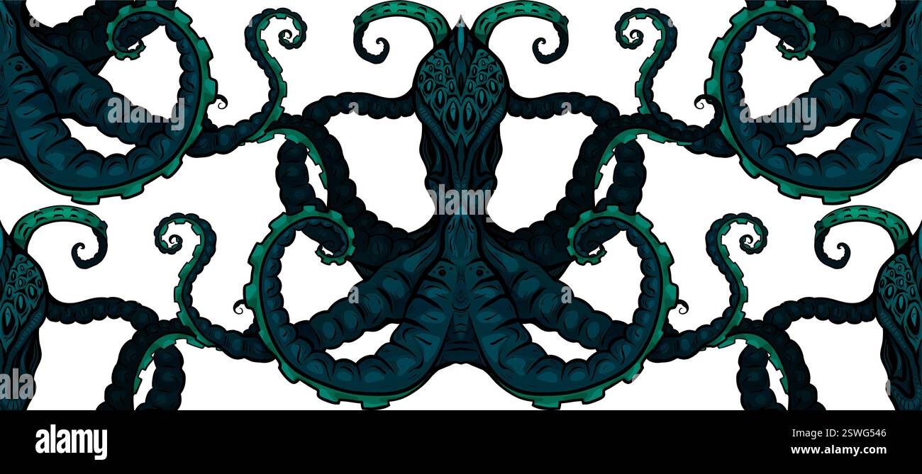 Vector seamless pattern with dark creepy octopuses on a white ...