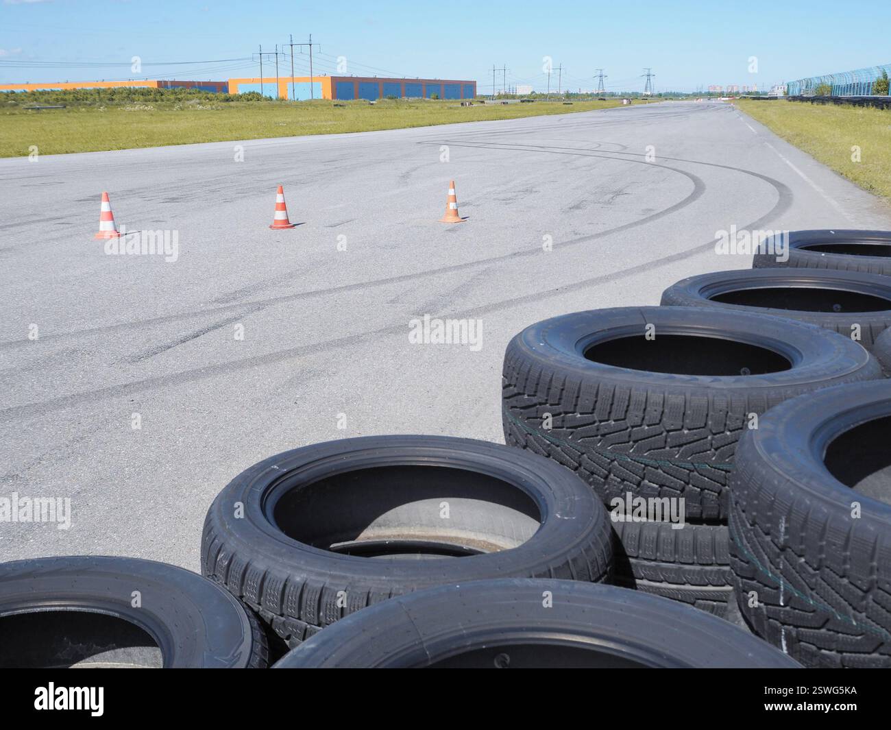 An empty circuit. Tires on the racetrack Stock Photo - Alamy