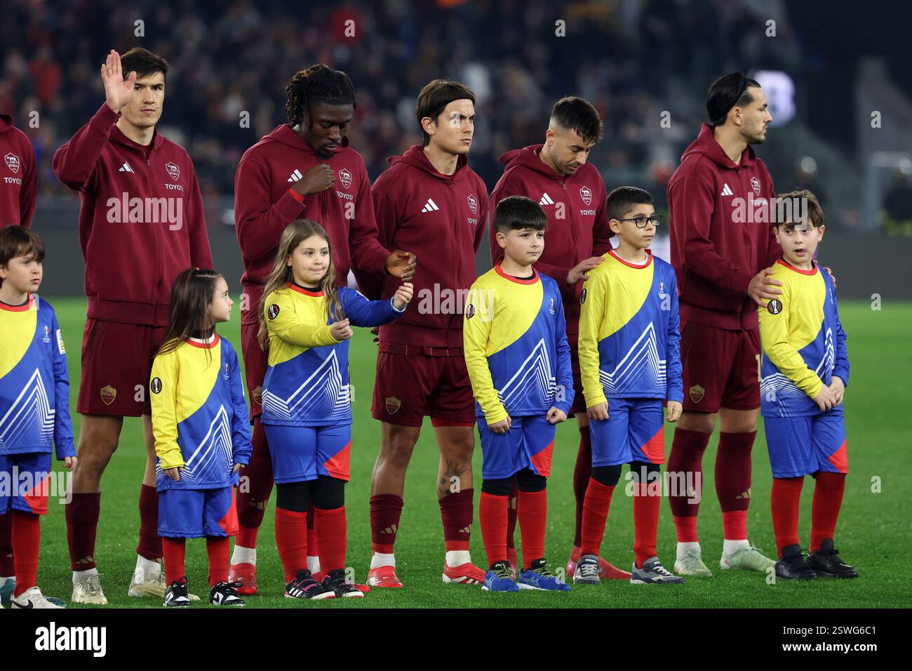 Rome, Italy. 20th Feb, 2025. Rome, Italy 20.02.2025 : Eldor Shomurodov of Roma, Manu Kone of ...
