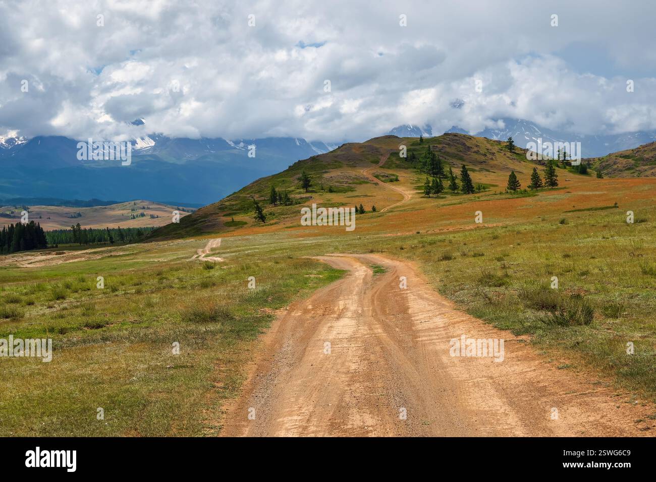 Summer path through mountains. Trekking mountain trail. Atmospheric ...