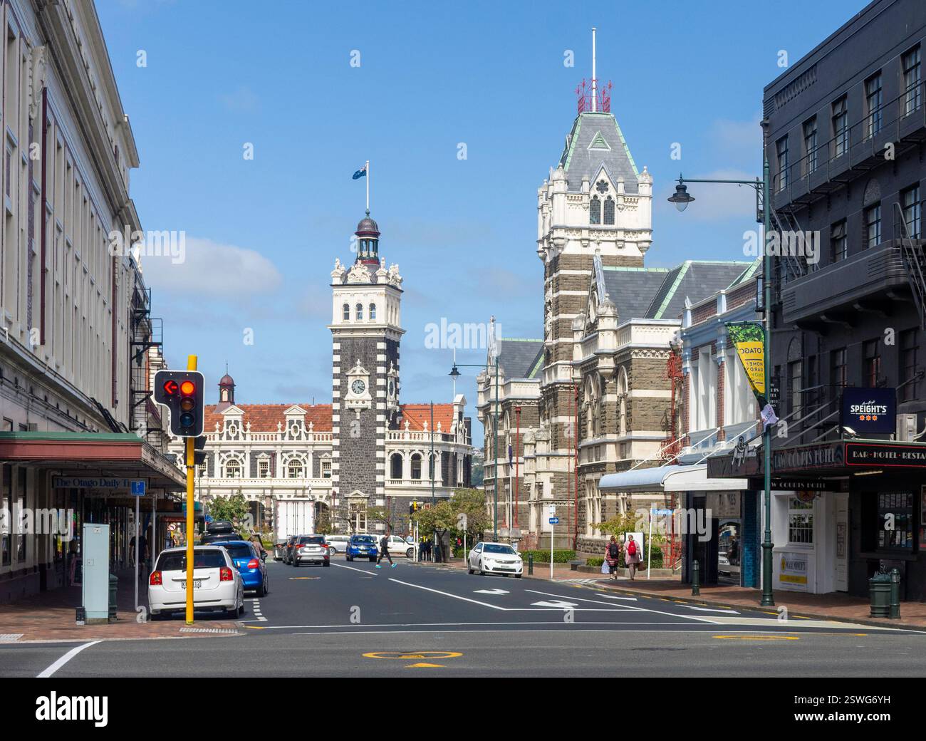 Dunedin Railway Station from Stuart Street, Dunedin Central, Dunedin ...