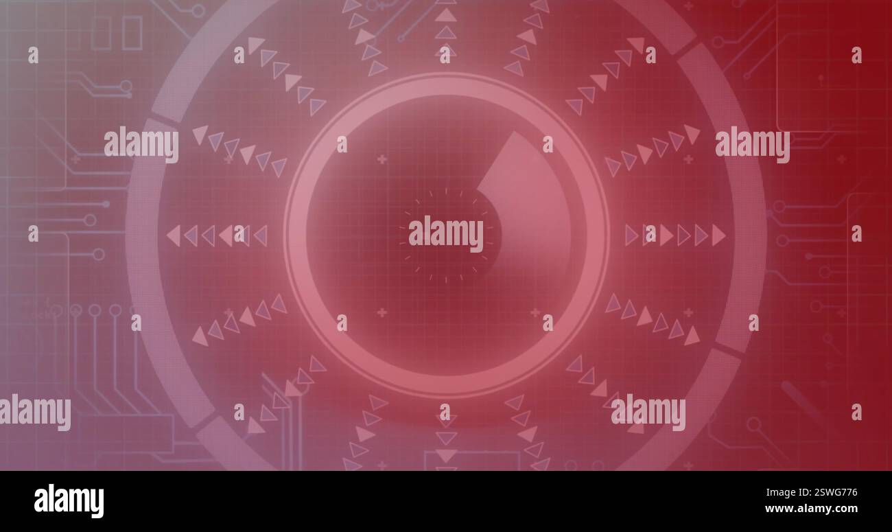 Image of circular scanner processing over motherboard network on dark ...