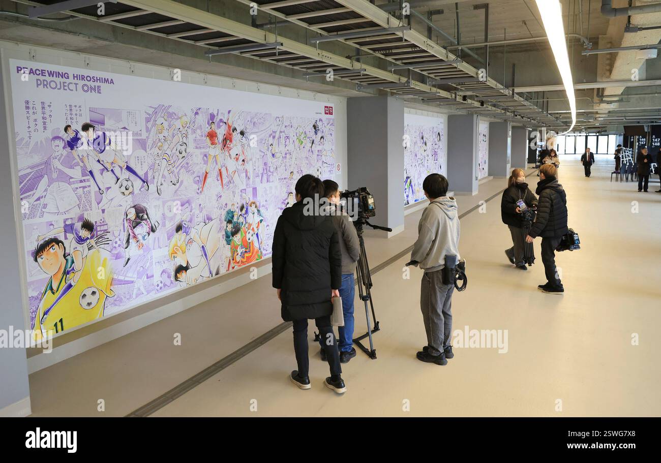 A giant mural of the popular comic "Captain Tsubasa" was installed in ...