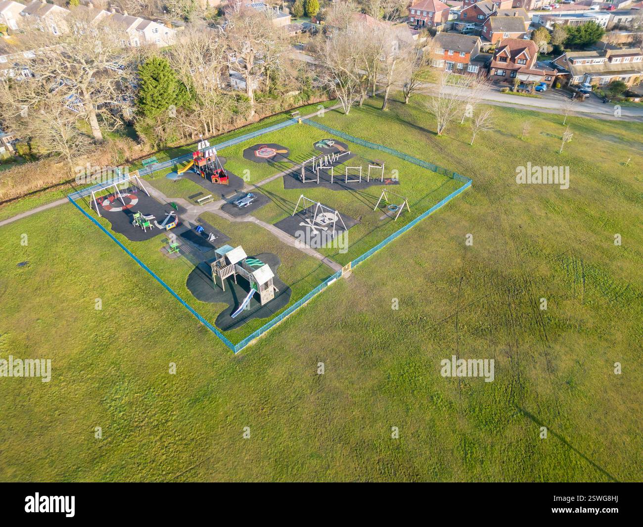 aerial view of the large village green and children's playground in ...