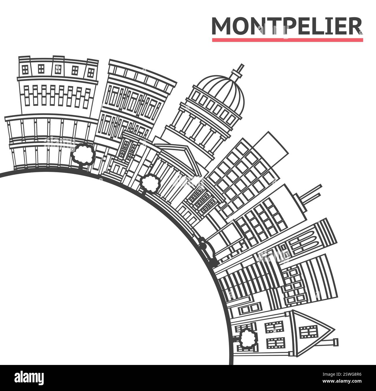 Outline Montpelier Vermont City Skyline with Modern Buildings and copy ...