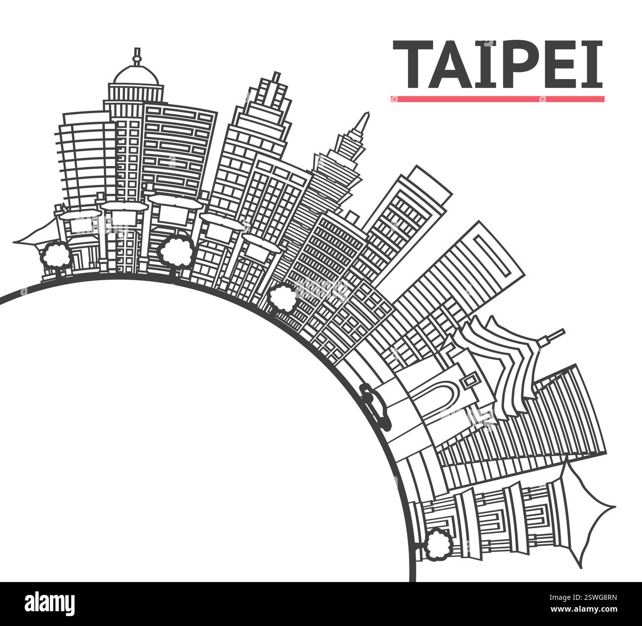 Outline Taipei Taiwan City Skyline with Modern Buildings and copy space ...