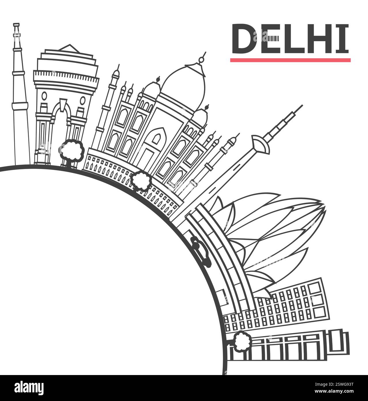 Outline Delhi India City Skyline with Historic Buildings and copy space ...