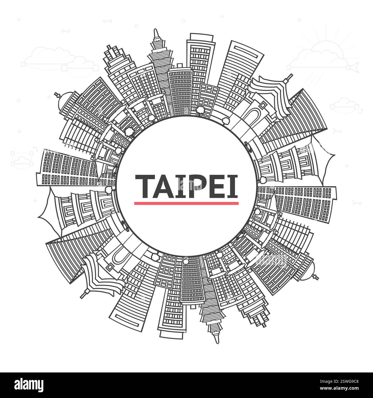 Outline Taipei Taiwan City Skyline with Modern Buildings and copy space ...