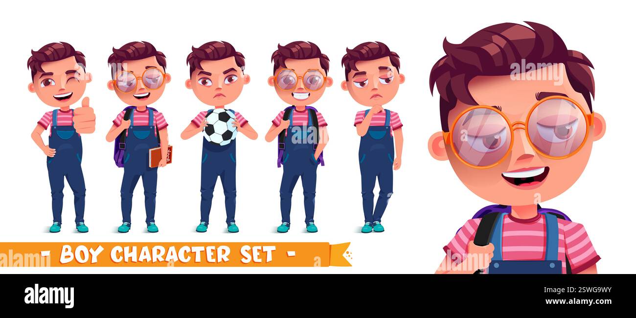 Student boy vector character set. Male school characters collection ...