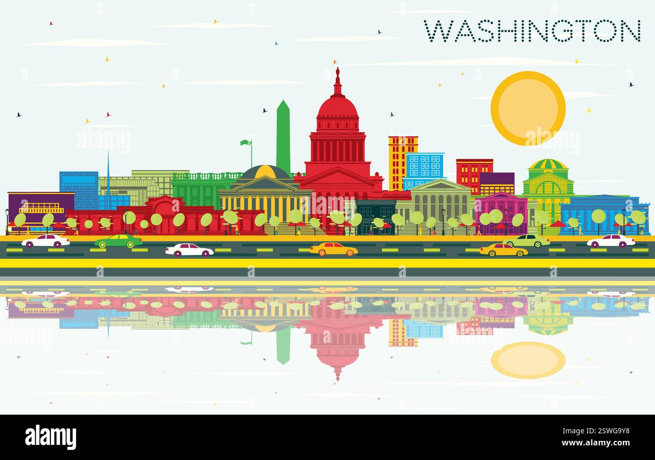 Washington DC USA City Skyline with color Buildings, Blue Sky and ...