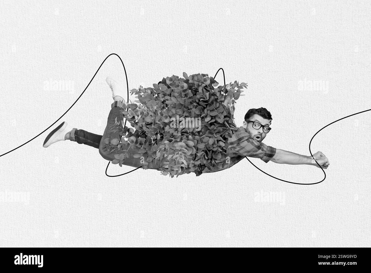 Creative photo collage illustration, of impressed funny guy look at ...