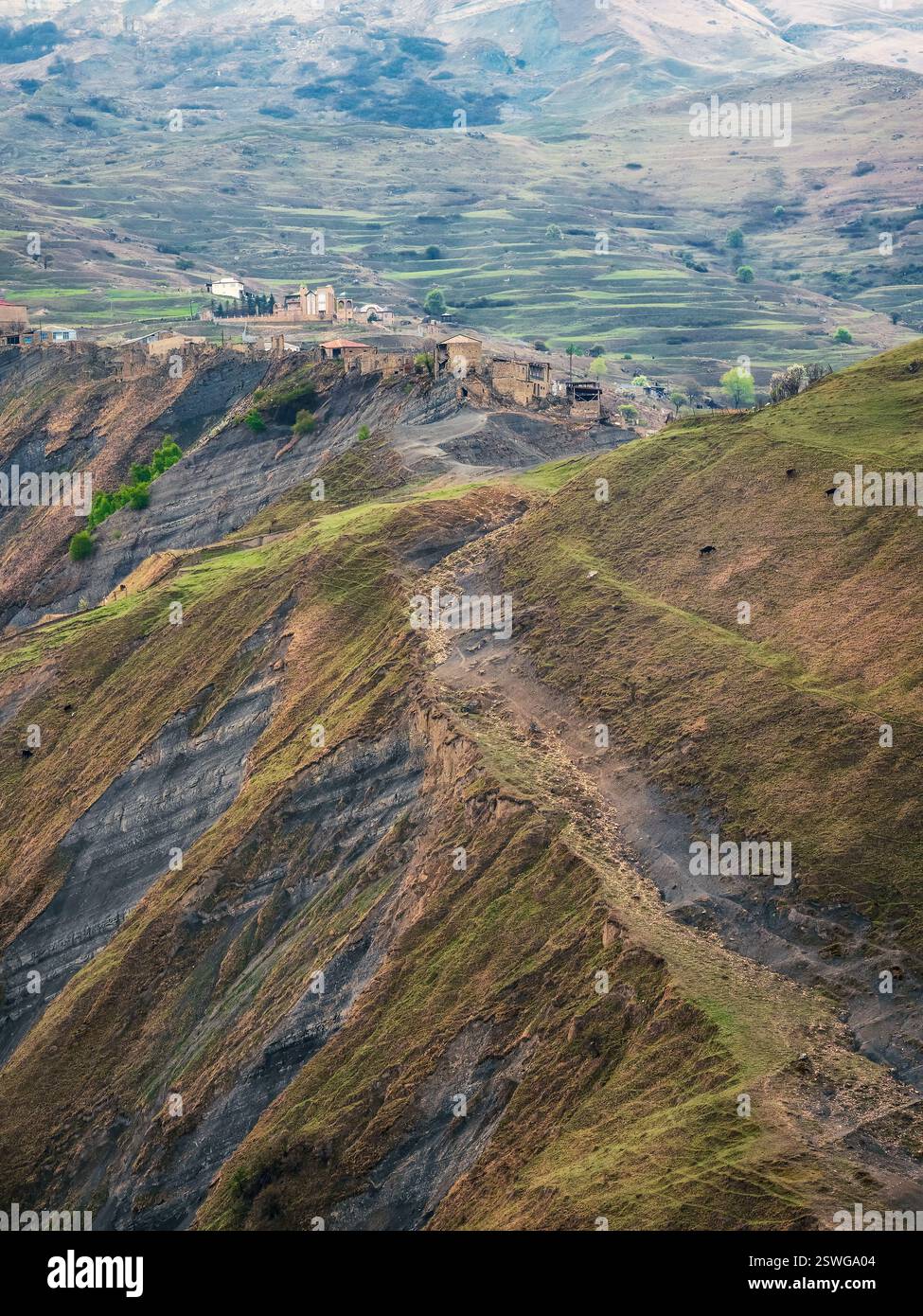 Mountain terrain. High green hills complex mountain landscape, green ...