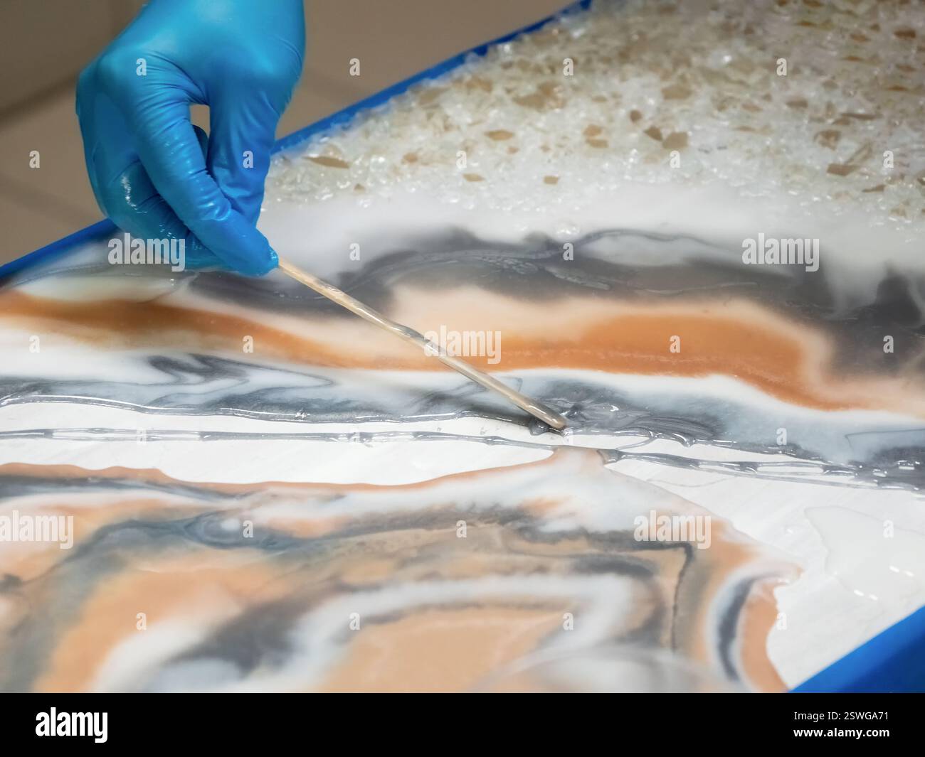 Technology process of creating a painting in style resin art, woman ...