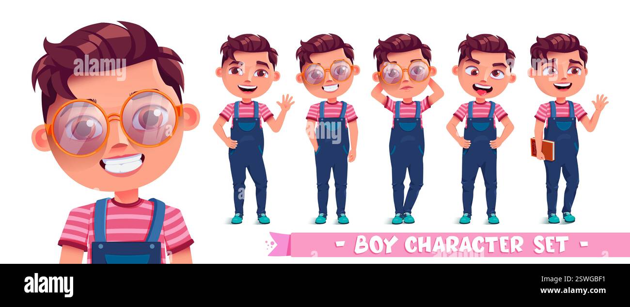 Student boy vector character set. Male characters collection in ...