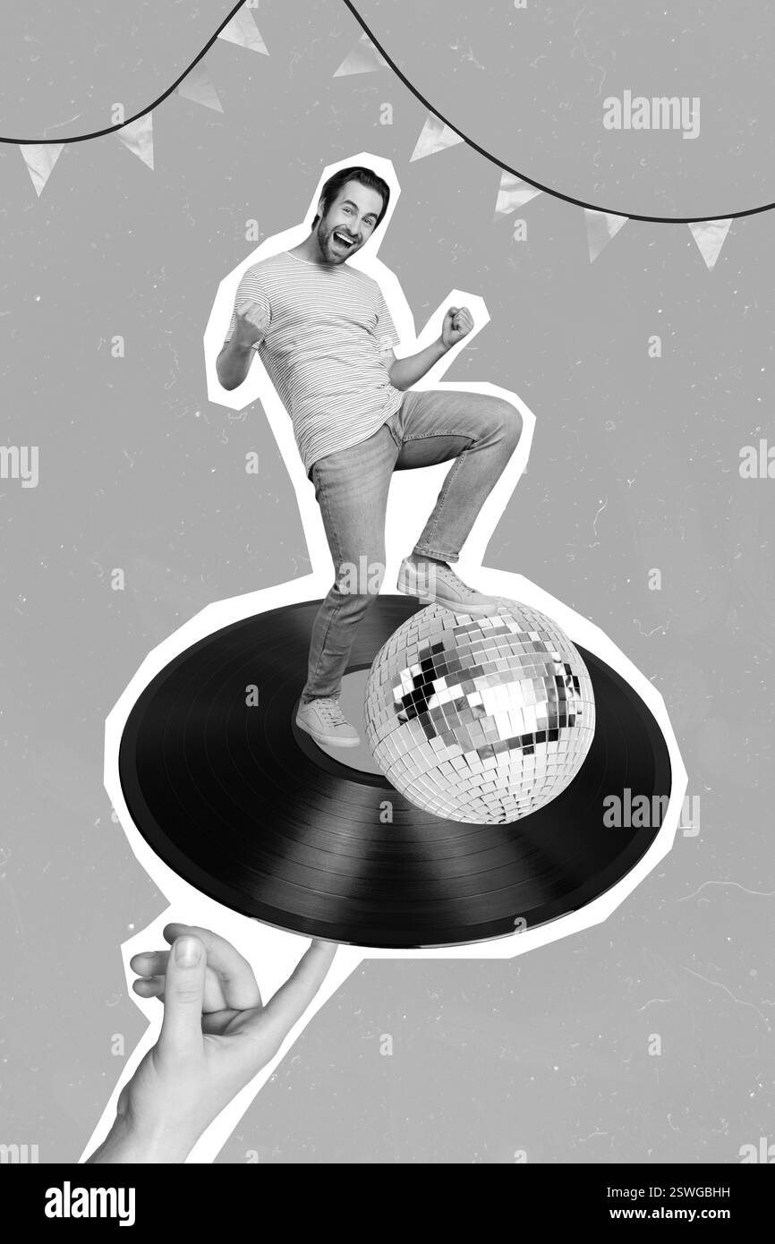 Vertical photo collage of young overjoyed winner funny guy weekend ...