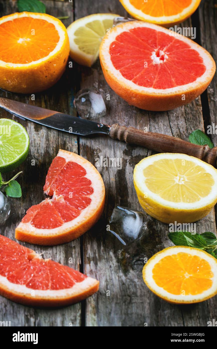 Set of sliced citrus fruits Stock Photo - Alamy