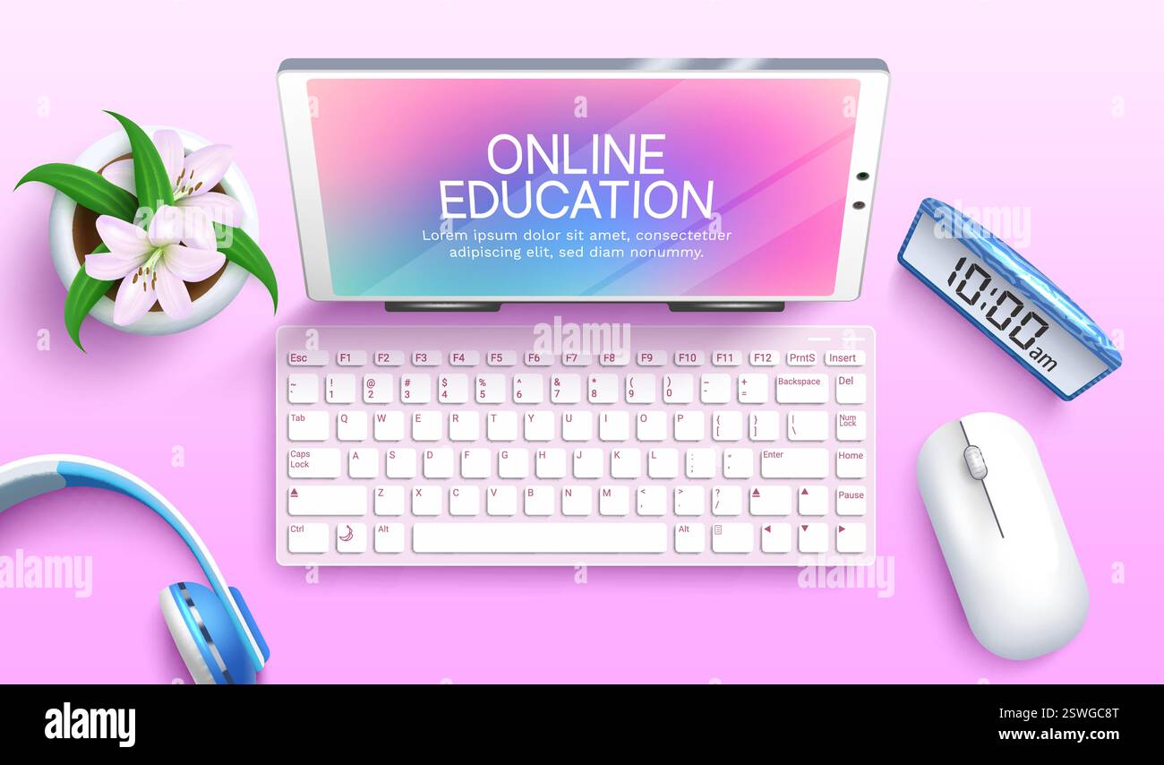 Virtual education vector concept design. Online education text with ...