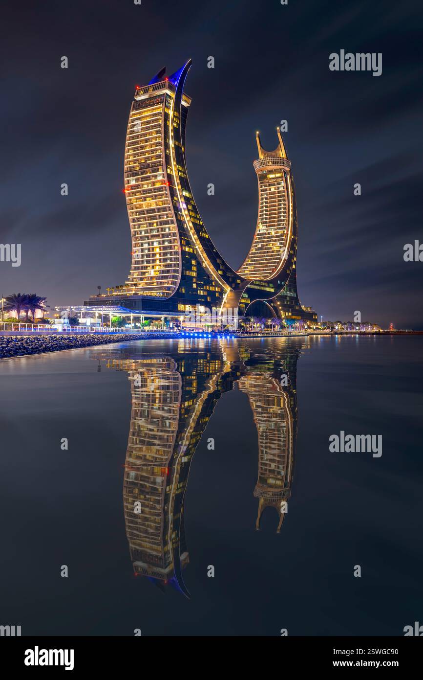 Lusail, Qatar - February 20, 2025: Crescent Tower Katara Hotel Building ...